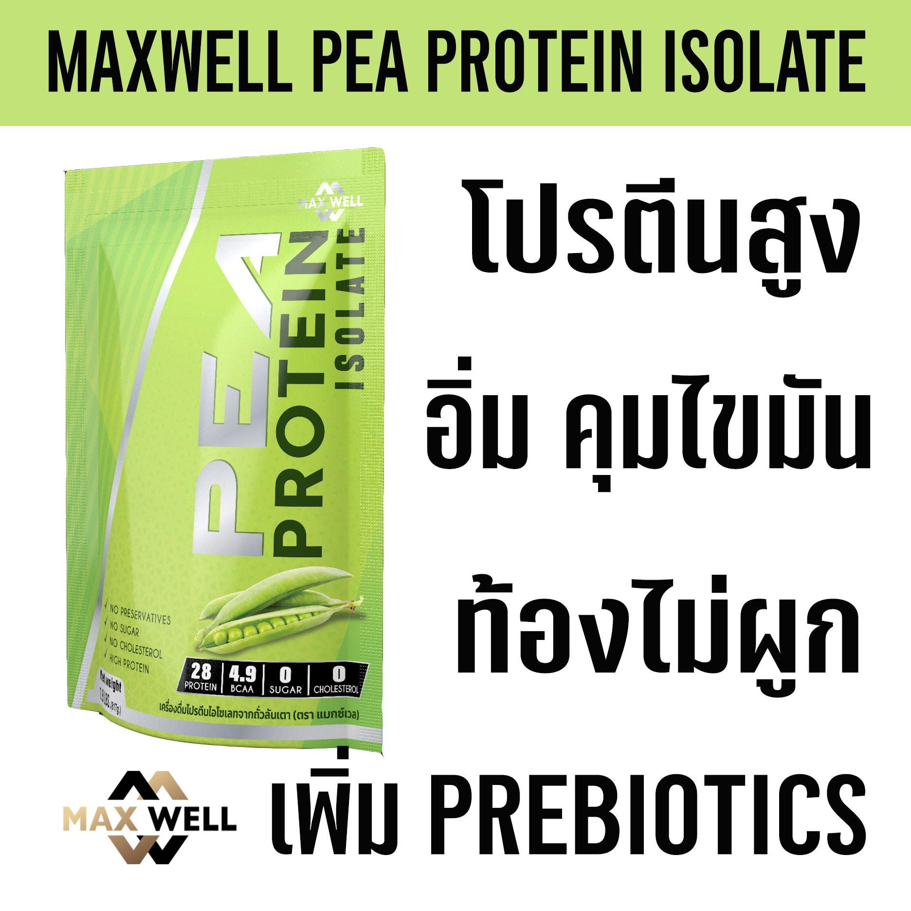 MAXWELL Pea Protein Isolate เติม prebiotics โปรตีนถั่วลันเตา โปรตีนพืช ...
