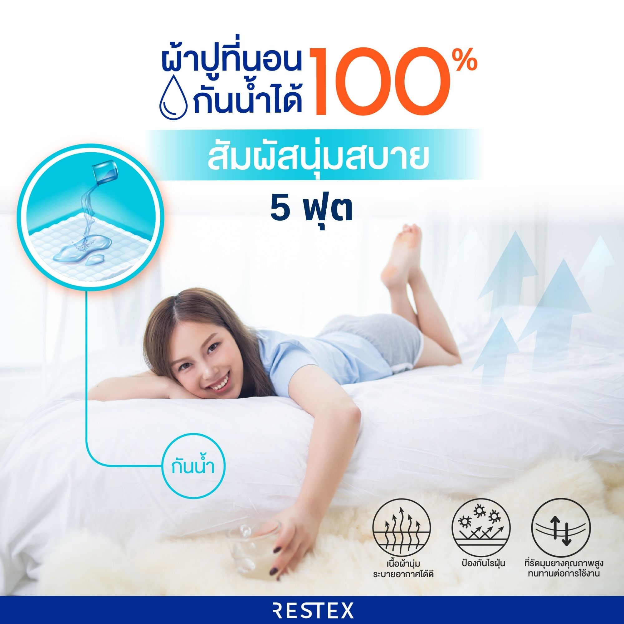 RESTEX ผ้าปูที่นอนชนิดกันน้ำ 100% สัมผัสนุ่ม ไม่มีเสียงรบกวน คุณภาพโรงแรม 5 ดาว | Lazada.co.th