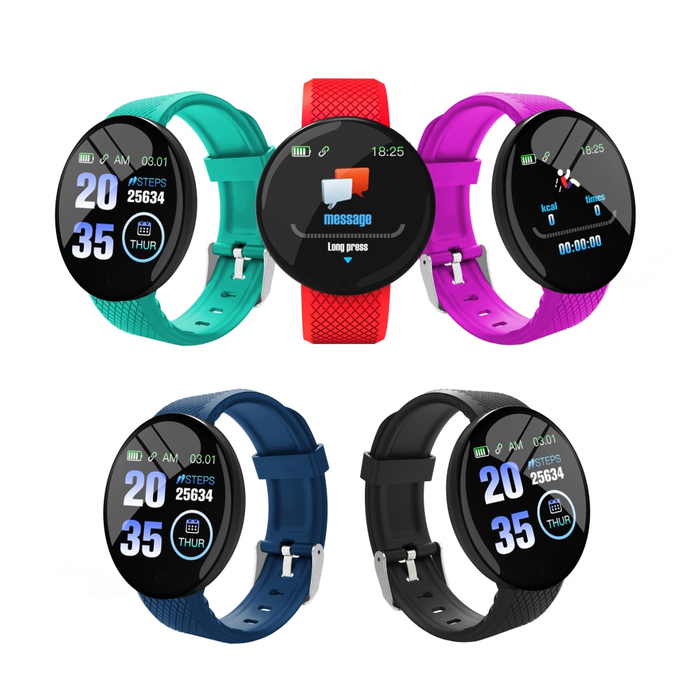 Smartwatches D18S Smart Watch Round Blood Pressure Heart Rate Monitor ...