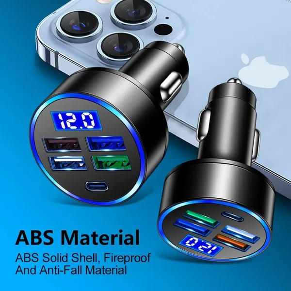 2023 NEW 4USB 1PD with LED Car Charger USB Fast Charge Charger QC3.0 Type C Charger PD Fast ...