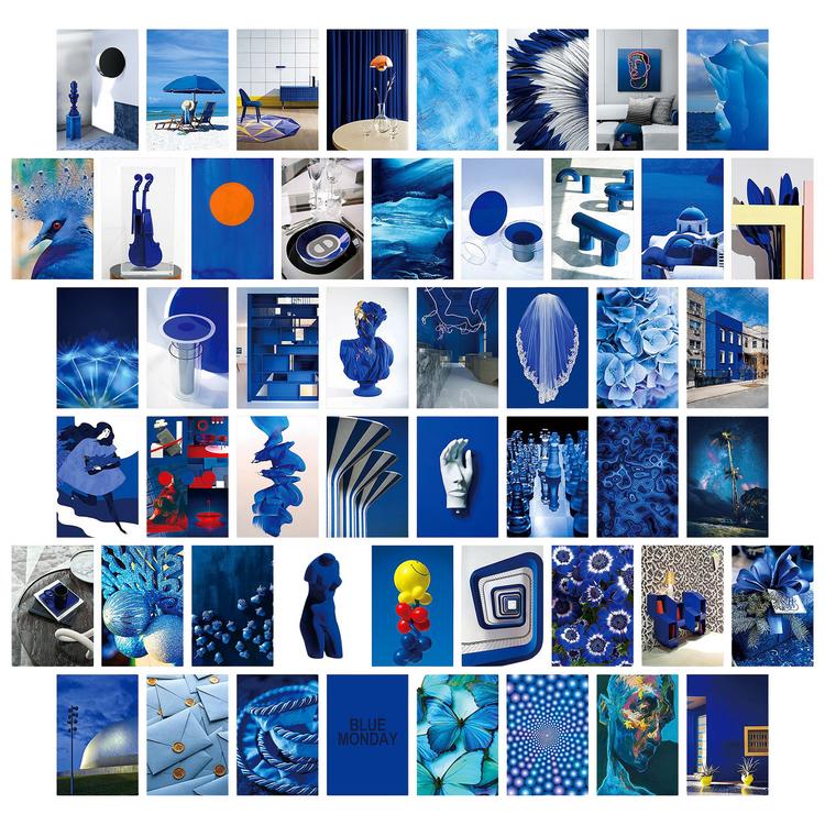 50 Pcs Blue Wall Collage Kit Vintage Style Blue Postcard Poster for ...