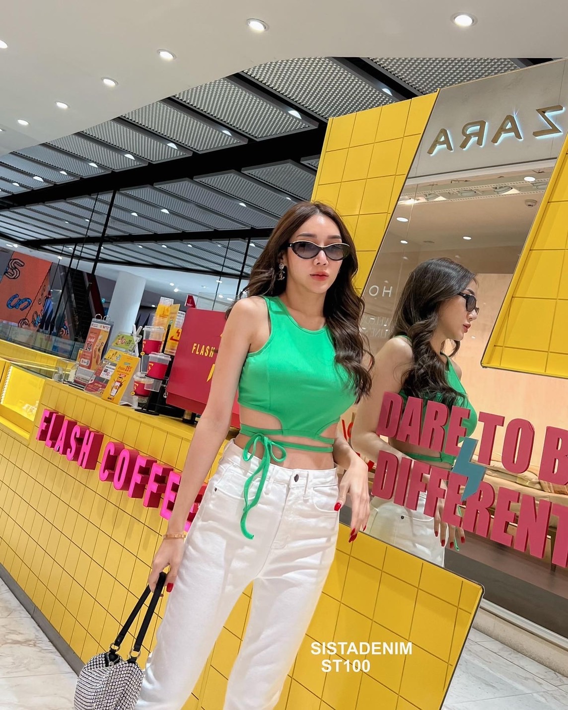 ST100 กางเกงยีนส์สีขาวทรงสลิม - Sista Denim - ThaiPick