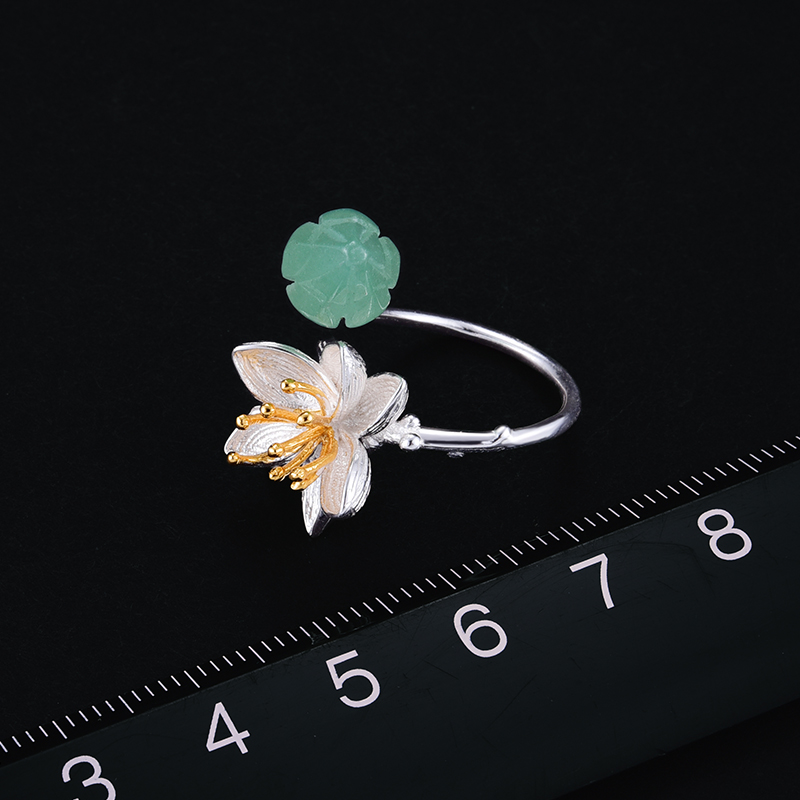 Lotus Fun Real 925 Sterling Silver Natural Aventurine Gemstones Flower ...