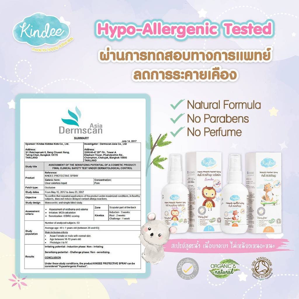 'พร้อมส่ง' Y007-4 Kindee คินดี้ สเปรย์กันยุง ออแกนิค กลิ่นตะไคร้หอม ไล่ยุง/แมลง ใช้ได้กับผู้ใหญ่ ...