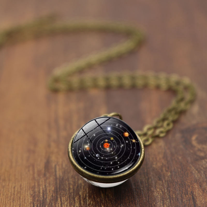 Solar System Planet Necklace Double Side Glass Ball Pendant Galaxy ...