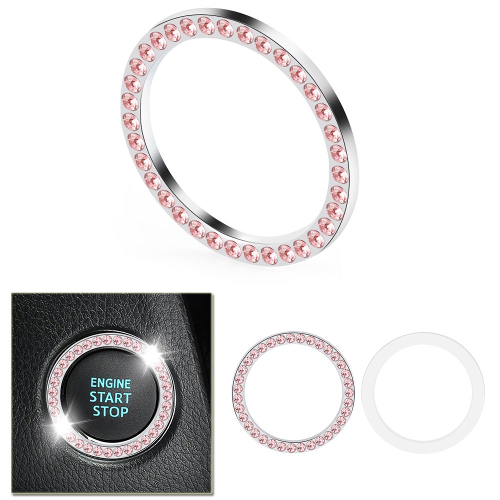 AKZDXE Bling Pink Circle Trim แหวนเพชรปฏิบัติรถปุ่มอุปกรณ์ตกแต่ง Start ...