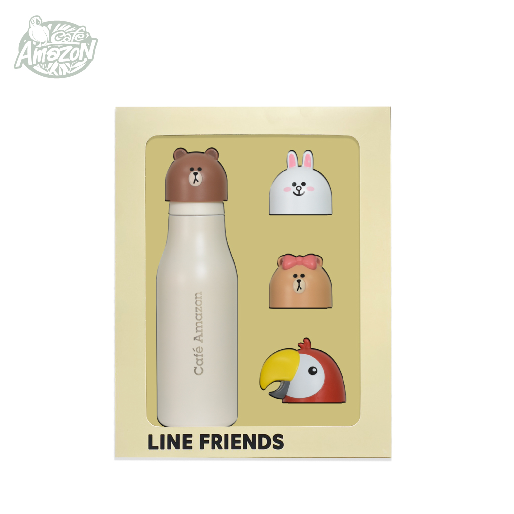 Café Amazon x LINE FRIENDS Box Set ชุดขวดสเตนเลสพร้อมฝาปิด 3D - Cafe ...