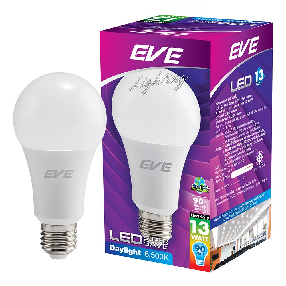 หลอด LED EVE A60 SUPER SAVE 13 วัตต์ DAYLIGHT E27 - Baanthai2019 - ThaiPick