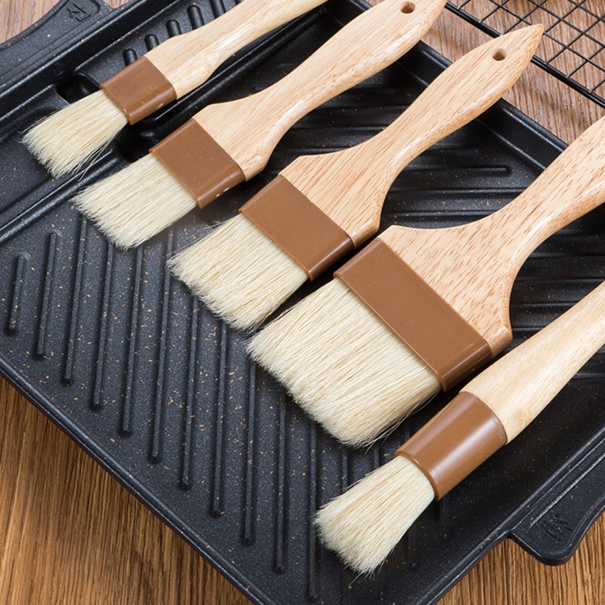 M2UR0PW Cooking Kitchen Wooden Handle Grill Boar Bristles Pastry Brush ...