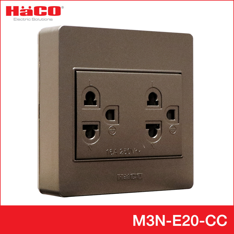 HACO พร้อมส่ง รุ่น M3N-E20-CC เต้ารับเดี่ยว 3 ขา 2 ช่อง สีช็อกโก - HacoElectric - ThaiPick