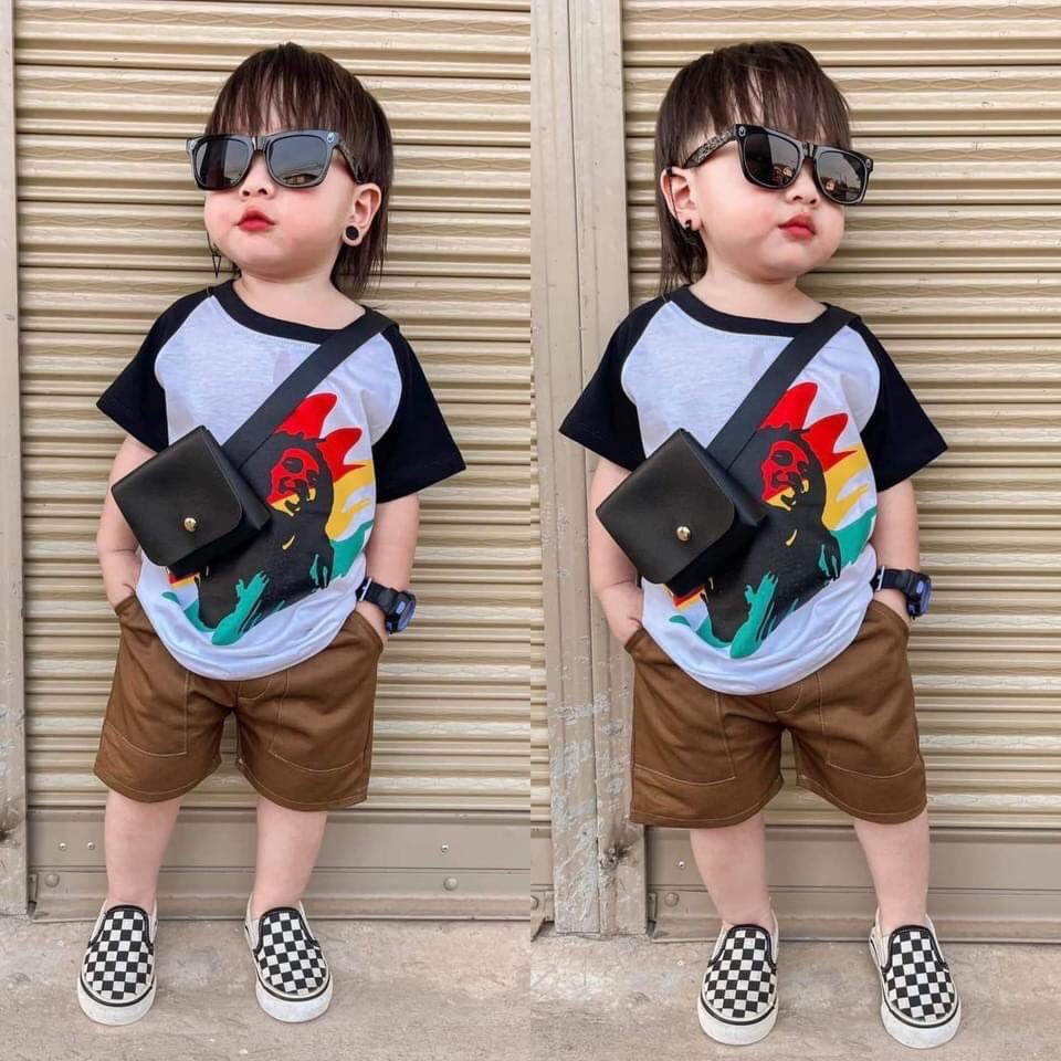 ชุดเซ็ทเด็กวินเทจลายบ็อบมาเล่ทูโทนเสื้อพร้อมกางเกง - Fahty Shops - ThaiPick