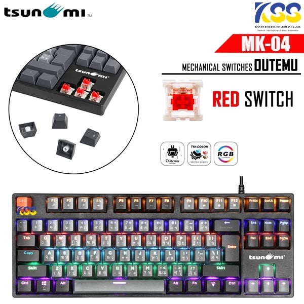 TSUNAMI OUTEMU KEYBOARD MK-04 Mechanical TKL Youth Gray - Black ...