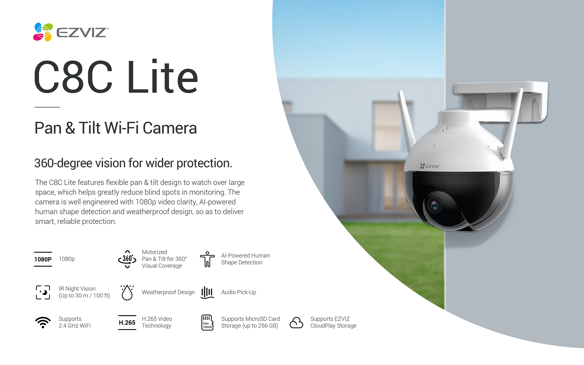 Ezviz C8C Lite กล้องวงจรปิดภายนอกอาคาร หมุนได้ พร้อม AI ในตัว Wifi ip ...