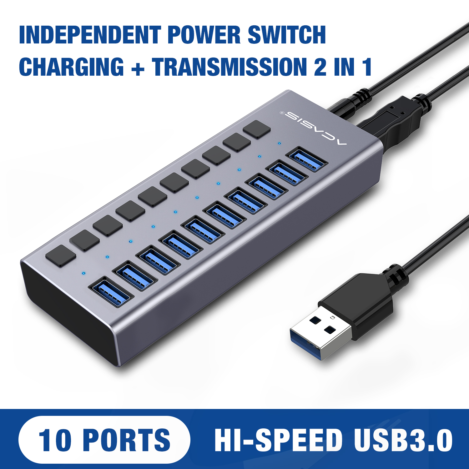 ACASIS 710 Port USB 3.0 HUB Support BC1.2 Charging with 12V Power ...