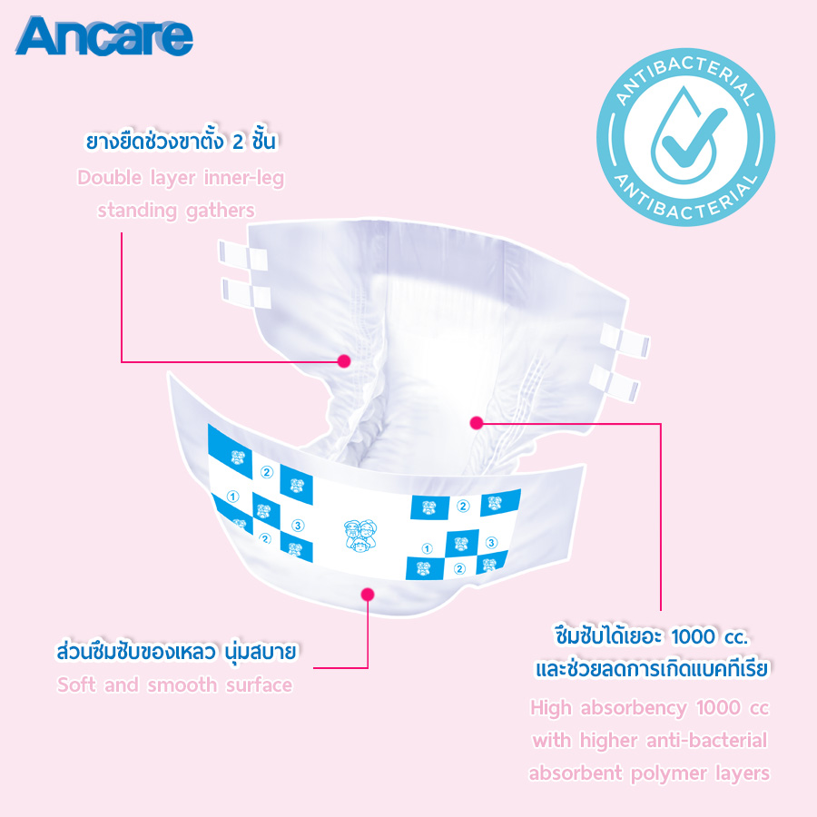 ขายยกลัง ผ้าอ้อมผู้ใหญ่ ไซส์ L 10 ชิ้น x8 แพ็ค แบบเทป Ancare อันแคร์ ...
