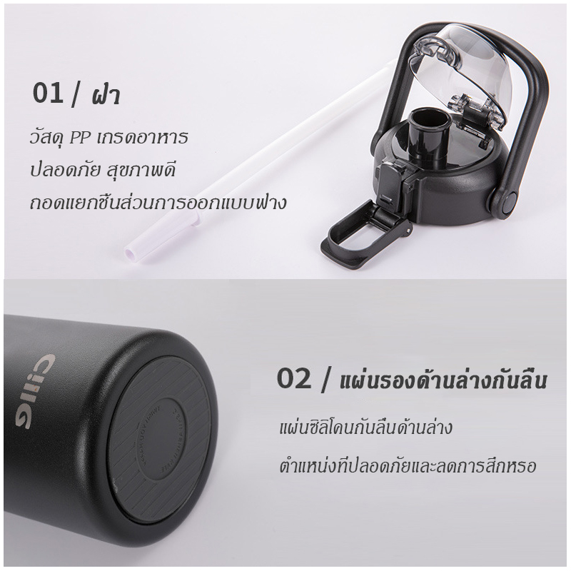 DTC กระบอกน้ำ สแตนเลส316 มีหูหิ้ว กระบอกน้ำเก็บเย็น ขนาดใหญ่1700ML แบบหลอดดูด เก็บน้ำร้อนเย็น มี ...
