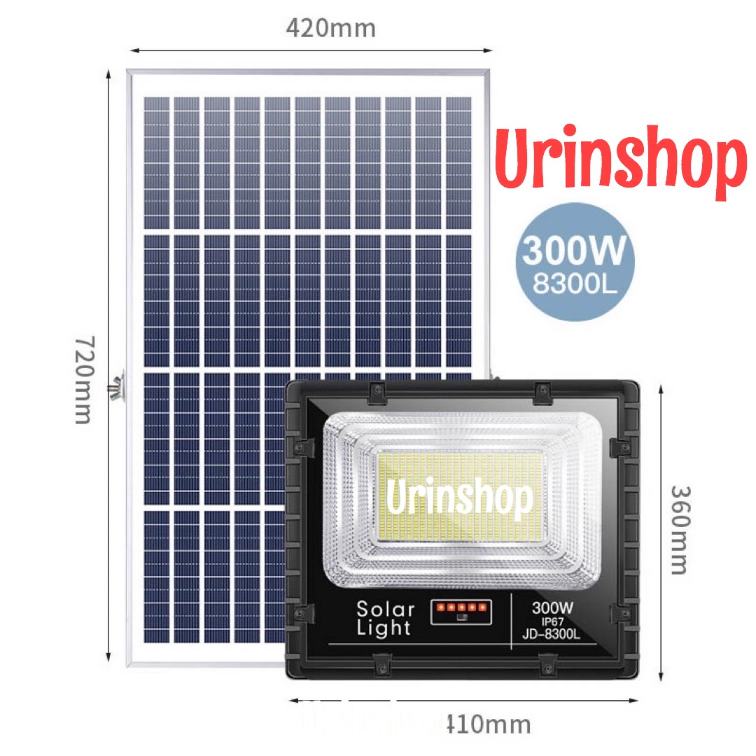 ไฟโซล่าเซลล์ 300W L แสงสีขาว (Day light) JD-8300L รุ่นใหม่เพิ่มแถบสถานะ ...