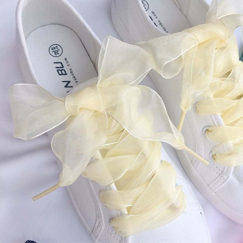 1 Pair Satin Silk Flat Shoelaces 2.5cm Wide Sweet Ribbon Shoe Laces ...