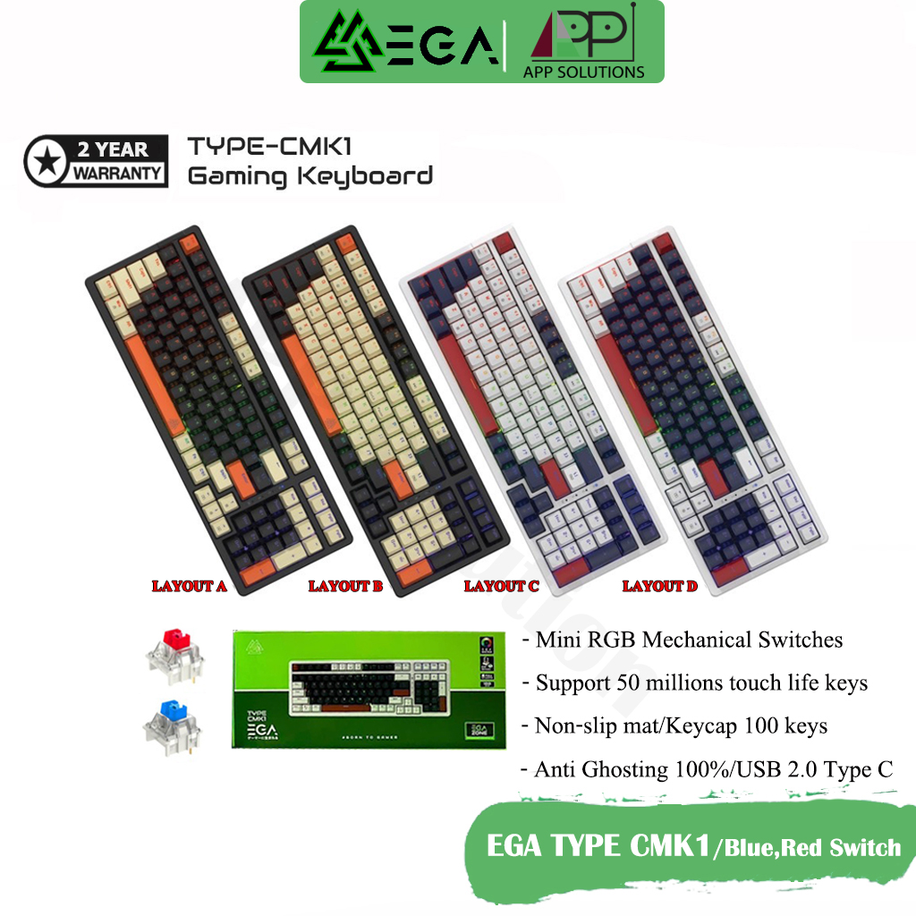 Free MousePadEGA KEYBOARD(คีย์บอร์ด)Mechanical Gaming รุ่นTYPE CMK1(BlueRed Switch)-APP Solution ...