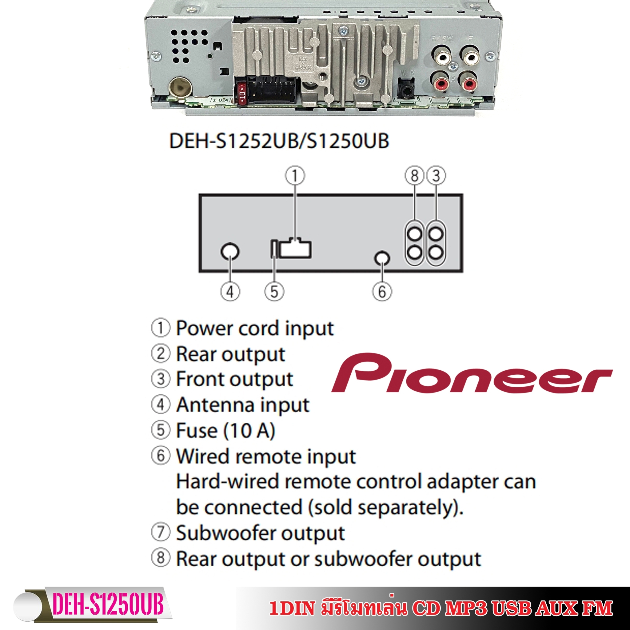 (ราคาพิเศษ) วิทยุติดรถยนต์ 1DIN PIONEER DEH-S1250UB มีรีโมทเล่น CD MP3 USB AUX FM AM เครื่อง ...