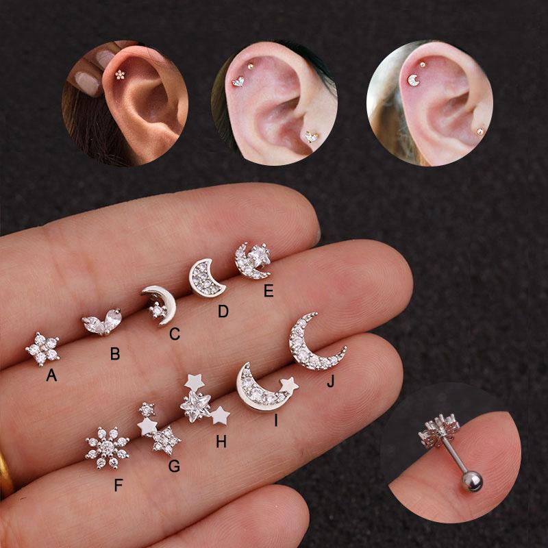 Crystal Rhinestone Moon Sun Ear Helix Cartilage Body Piercing Earrings ...