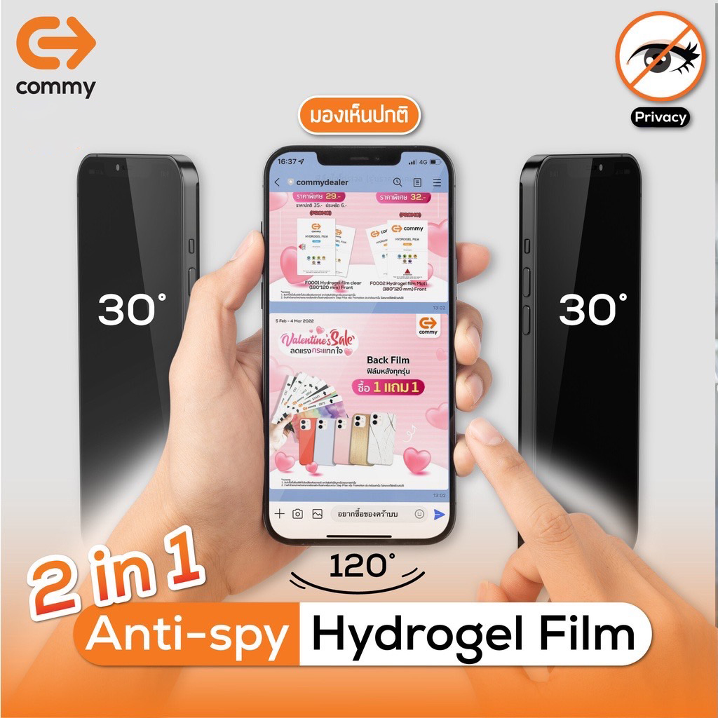 Commy Hydrogel Anti-Spy ฟิล์มไฮโดรเจลกันเสือก Oppo Reno 8 Pro 8 5G 8Z 7 Pro 7Z 7 5G 6 Pro 6Z 6 ...