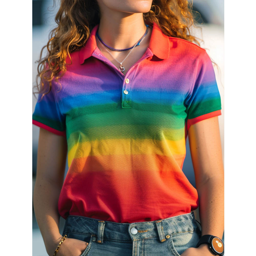 LGBTQ เสื้อโปโลผู้หญิงสายรุ้งรูปแบบเสื้อแขนสั้นฤดูร้อนแฟชั่นชุดลำลอง ...
