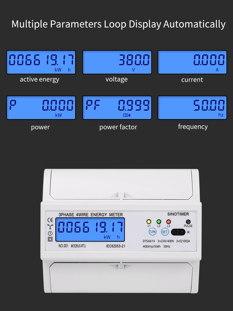 Din Rail Electric Three Phase Energy Meter Rs485 Kwh Consumption Power Voltage Current Wattmeter ...