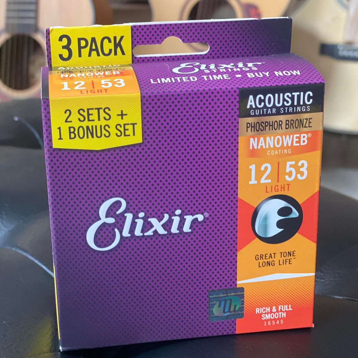 สายกีตาร์โปร่ง Elixir 1แพ็คได้3ชุด รุ่น Phosphor Bronze nanoweb เบอร์ ...