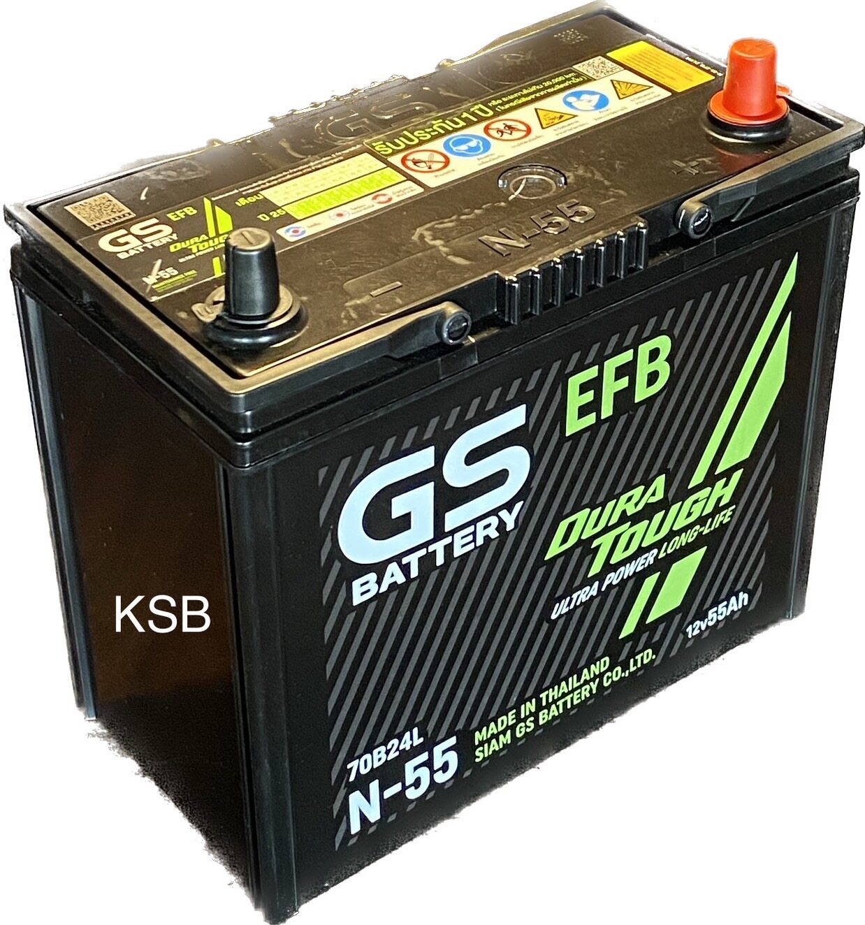 GS N-55 (70B24L) 55 Ah 15 แผ่นธาตุ500 แอมป์(CCA)ยxกxส238x129x225 มม.น้ำหนักสุทธิ 13.2 กก.อีเอฟบี ...