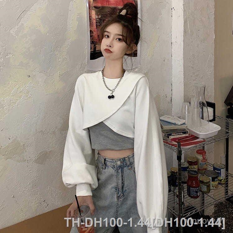 DH100-1.44 เสื้อกันหนาวสั้นหญิงสะดือหลวมเวอร์ชั่นเกาหลีของการออกแบบฤดูใบไม้ร่วงสาวร้อนเสื้อแขน ...