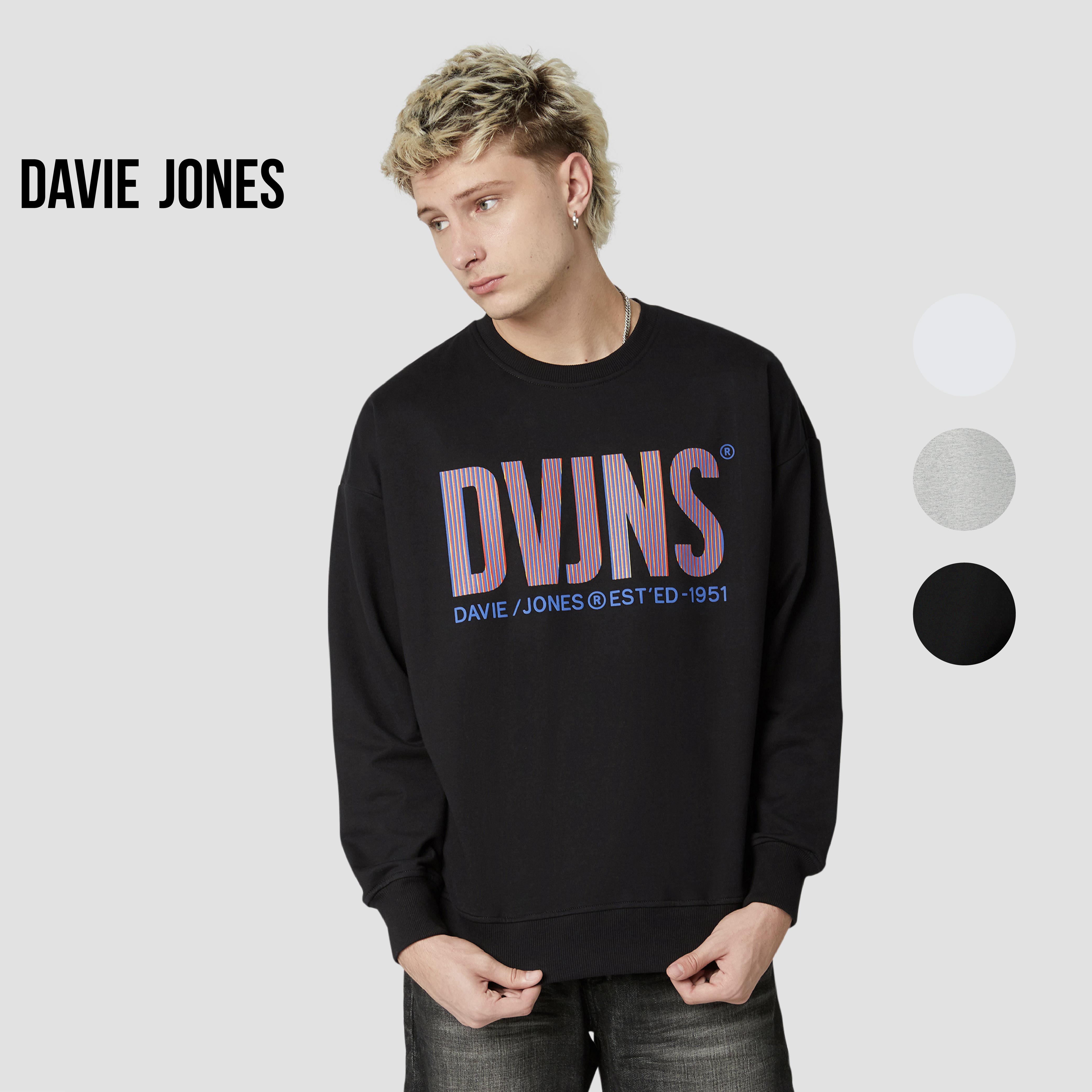 DAVIE JONES เสื้อสเวตเตอร์ โอเวอร์ไซส์ พิมพ์ลาย สีดำ Logo Print Sweater ...
