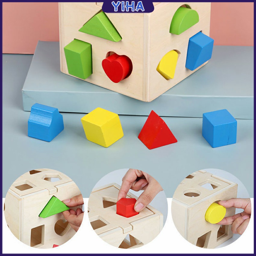 Yiha บล๊อคของเล่นไม้ 13 รช่อง ทรงเลขาคณิต เกมสมอง เสริมพัฒนาการเด็ก ...
