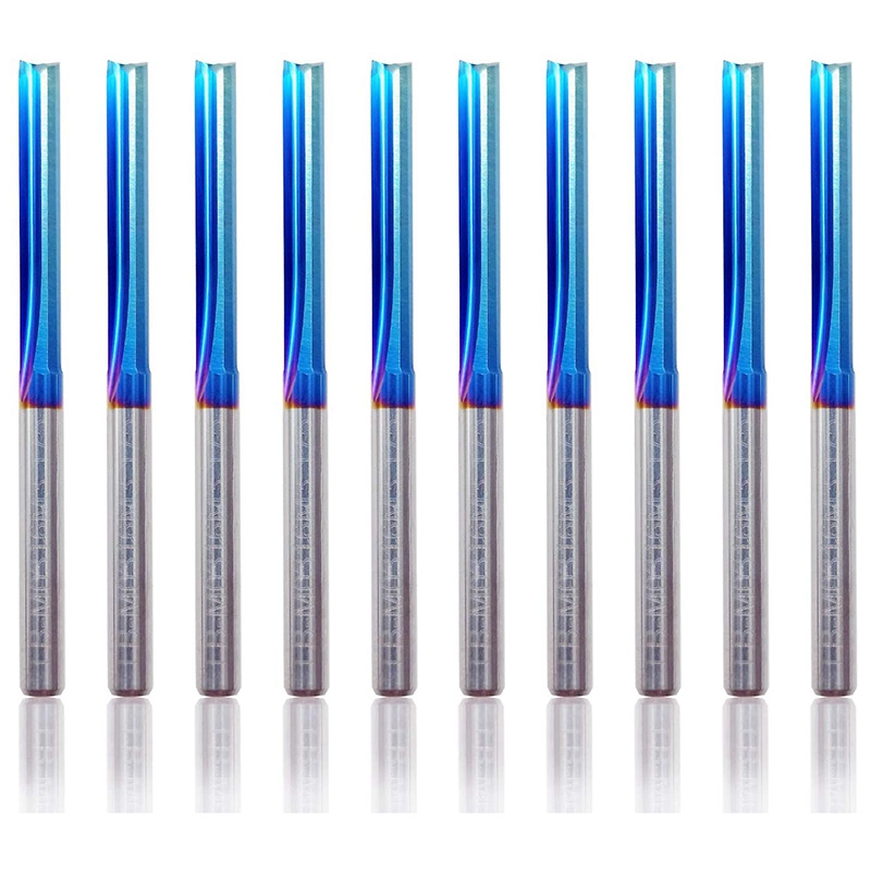 10Pcs 3.175 Shank 17mm Blue Coated Straight End Mill 2 Flute Carbide ...