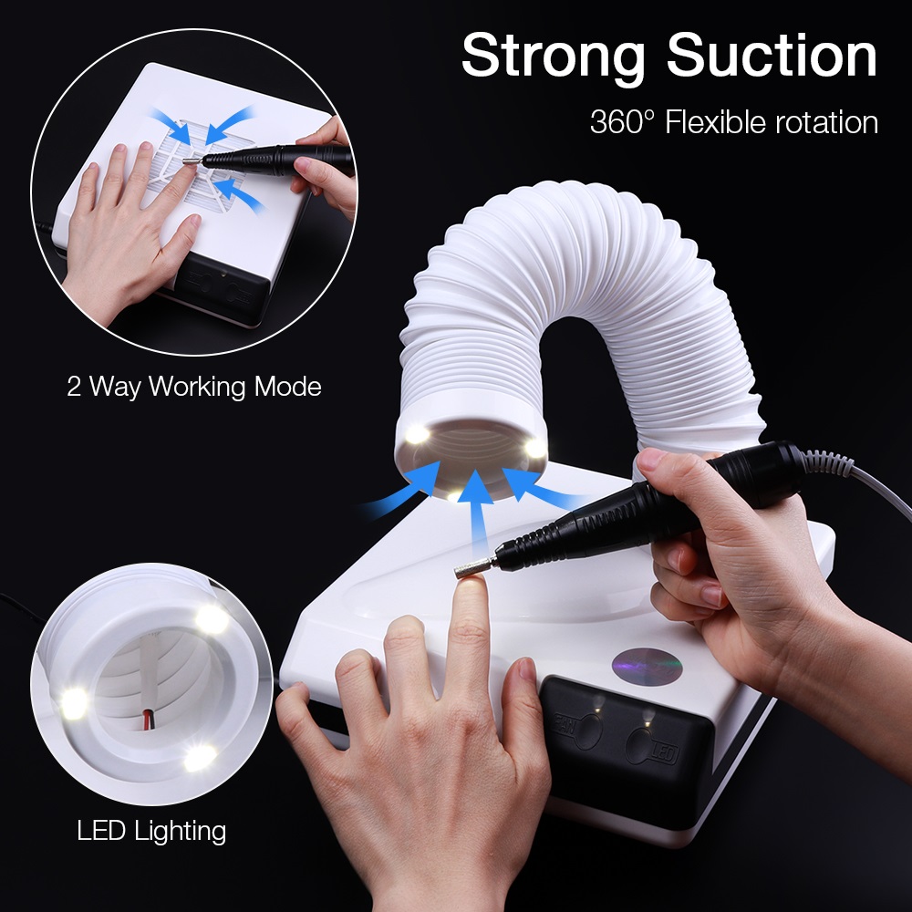 LED Nail Dust Collector 4500RPM Vacuum Cleaner Manicure Nail Suction ...