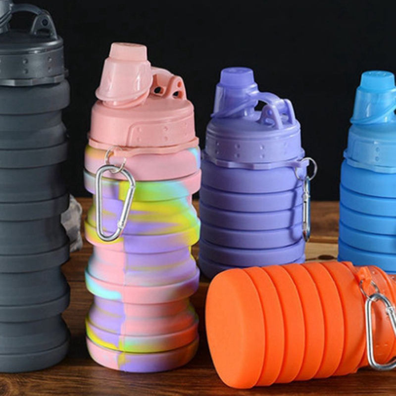 500ML Portable Retractable Silicone Bottle Folding Water Bottle Outdoor Travel Drinking Cup with ...