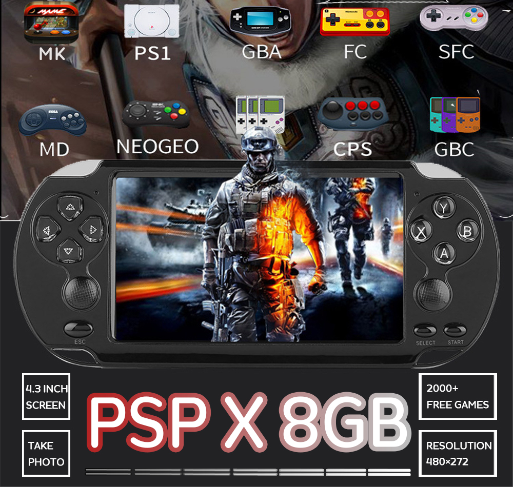 สำหรับ X6 PSP เกมแบบพกพาคอนโซลจริง 8 กิกะไบต์กล้องเกมวิดีโอสำหรับ ...