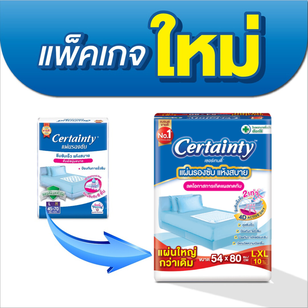 CERTAINTY L แผ่นรองซับ บรรจุ 10 ชิ้น Certainty Bed Sheet เซอร์เทนตี้ ...