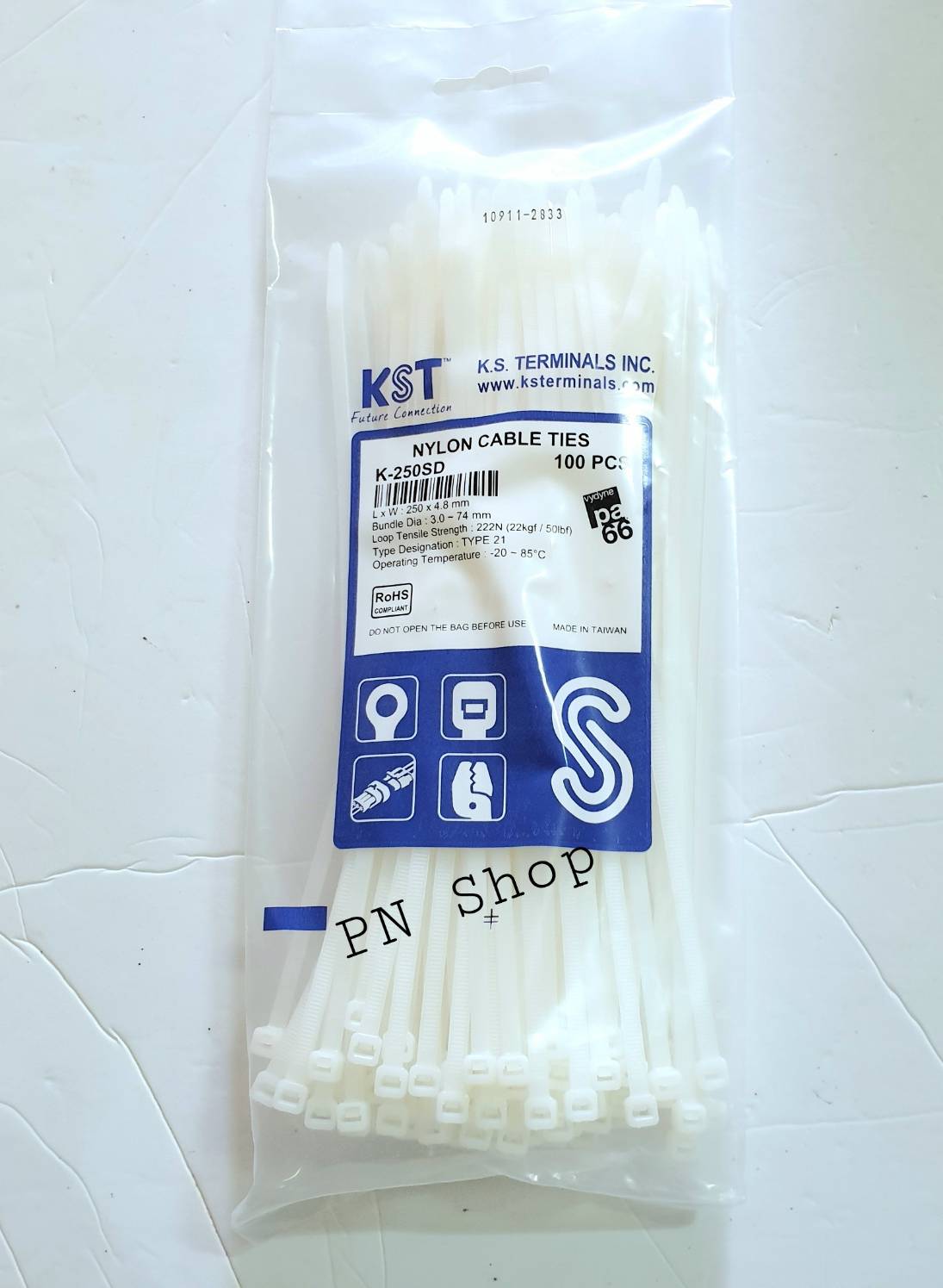 เคเบิ้ลไทร์ KST ขนาด 10 นิ้ว ( 250 * 4.8 mm ) สีดำ แพค 2 ถุง (Nylon ...
