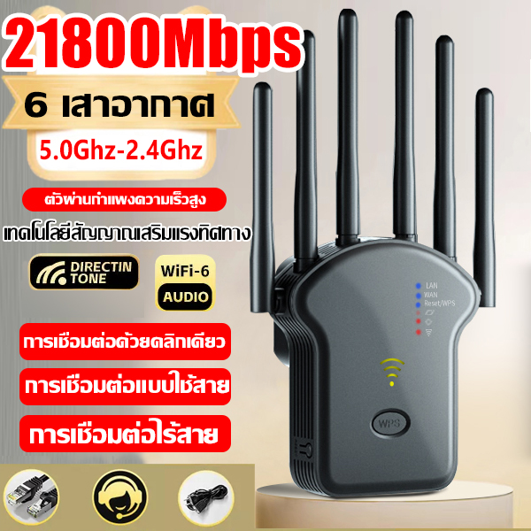 【ครอบคลุมสัญญาณ500㎡】ตัวขยายสัญญาณ WiFi 3000Mbps 5G/2.4GHZ 6เสาอากาศขยาย สัญญาณ เน็ตดีไว ไม่ค้าง ...