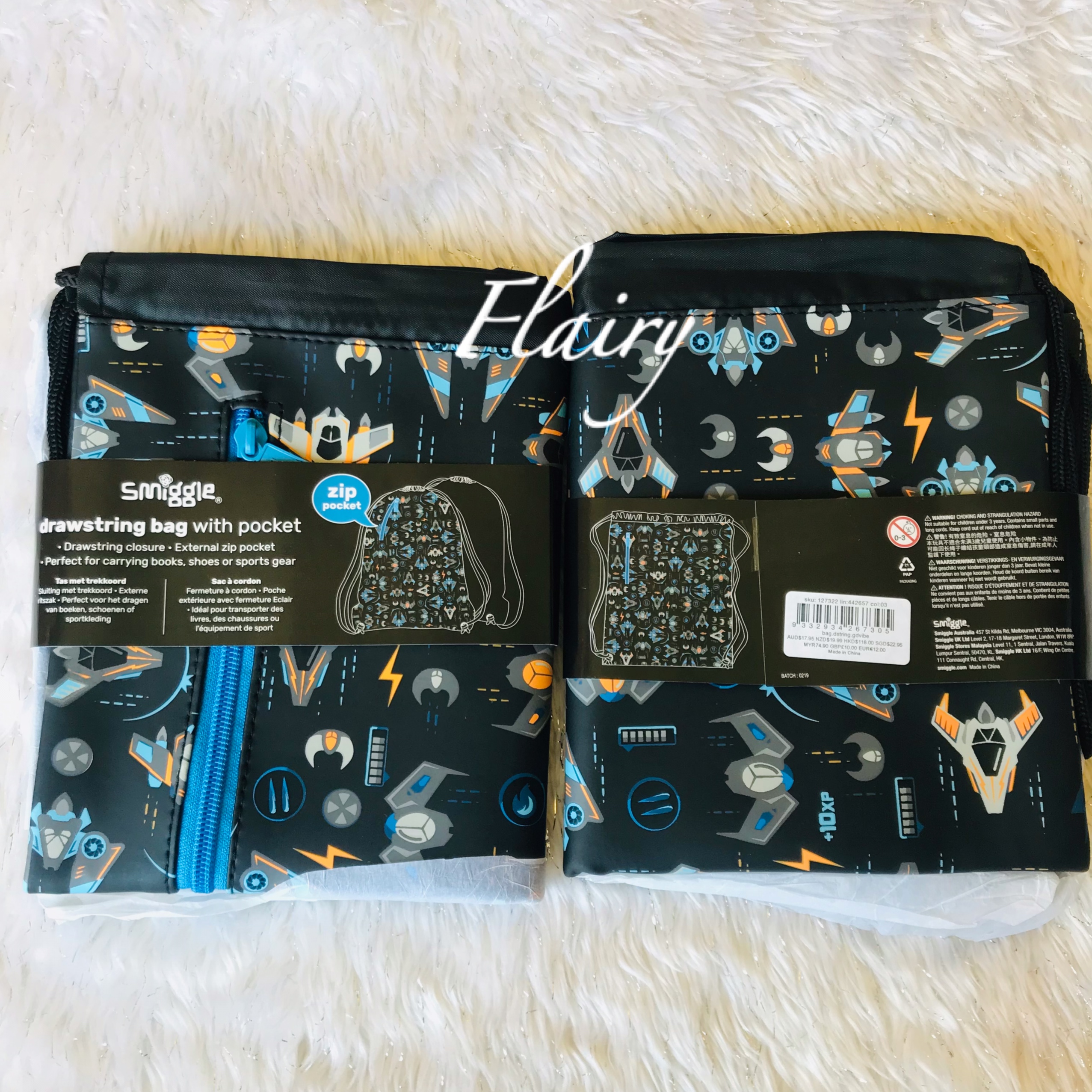 กระเป๋ากันน้ำ แบบหูรูด Smiggle drawstring bag with pocket - Flairy ...