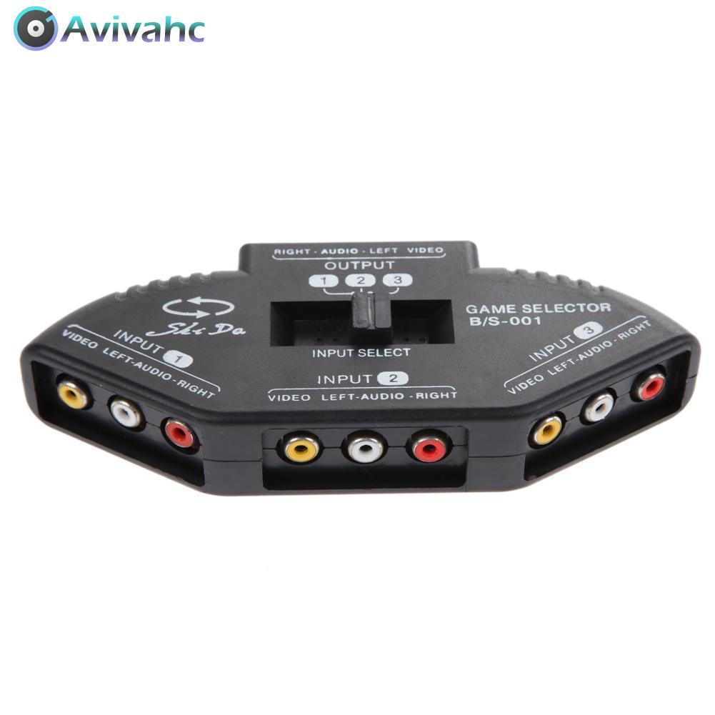3-Way Audio Video AV RCA Black SWITCH SELECTOR BOX Splitter พร้อมสาย ...