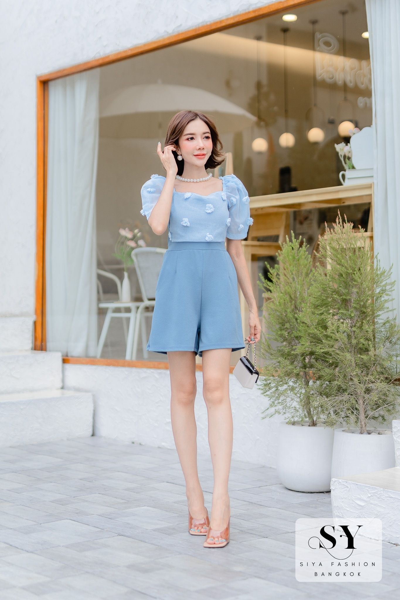 SIYA JS03 Jumpsuit จั้มสูทขาสั้น เจ้าหญิง ปอม ปอม (มีไซส์สาวอวบ M36"-38 ...