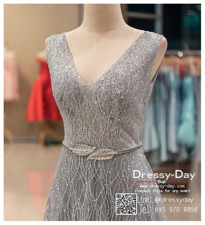 ชุดราตรียาวแขนกุด คอวี ชุดไปงานแต่งกลางคืน ชุดราตรีคนอ้วน สวย ผอม หรู ...