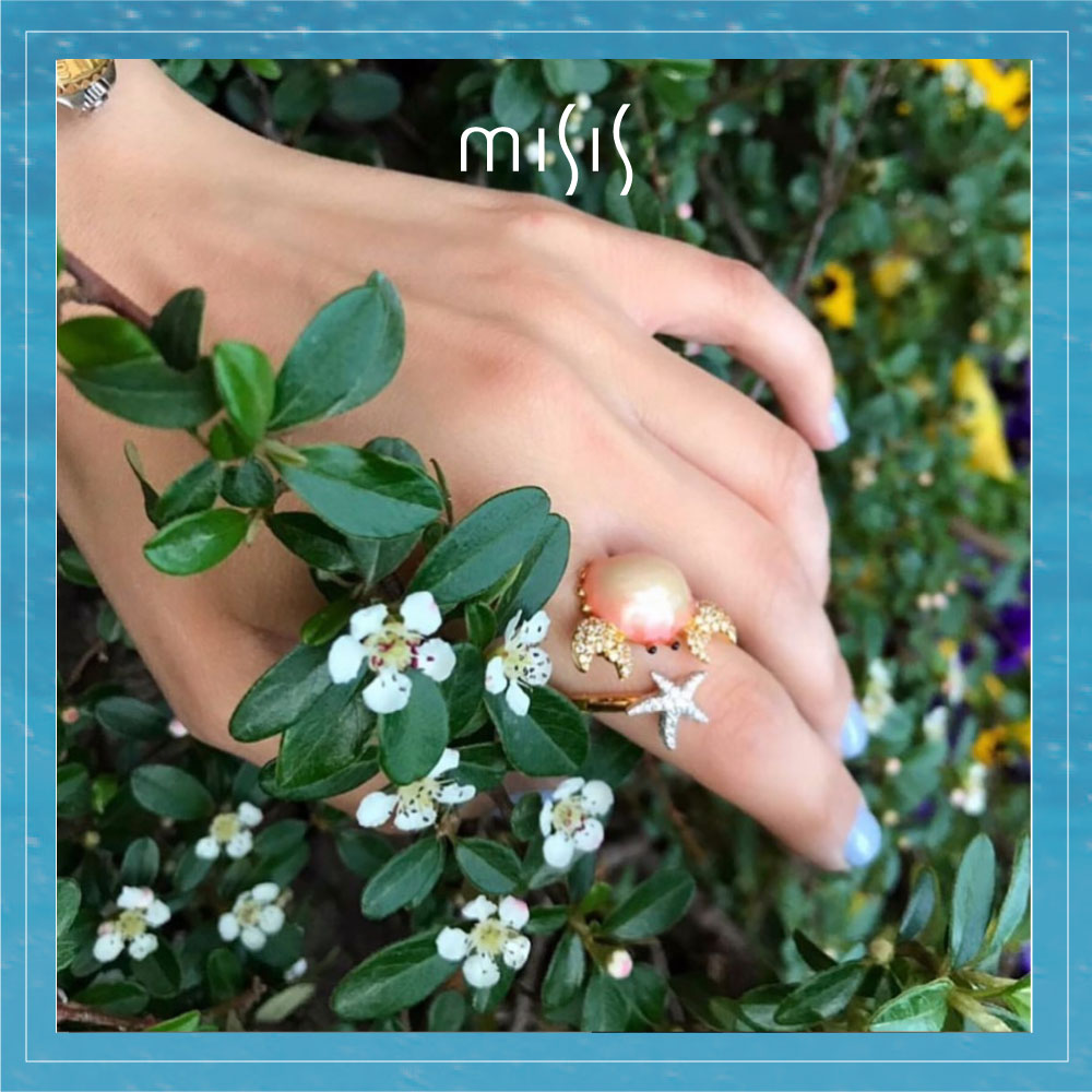 AN03146 มิสซิส แหวนรูปปู ลงยาสีมุกประดับเพชรCZระยิบระยับบนตัวเรือนเงิน ...