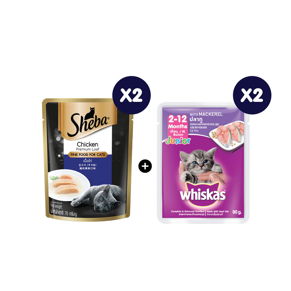 SHEBA Whiskas Kitten Set เซ็ตพิเศษสำหรับลูกแมว [1 เซ็ต ได้ 4 ชิ้น] | Lazada.co.th