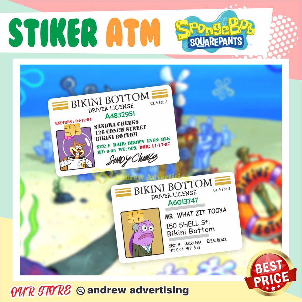 Spongebob ATM Stickers Garskin ATM Card Sticker SKIN ATM Card DEBIT ...