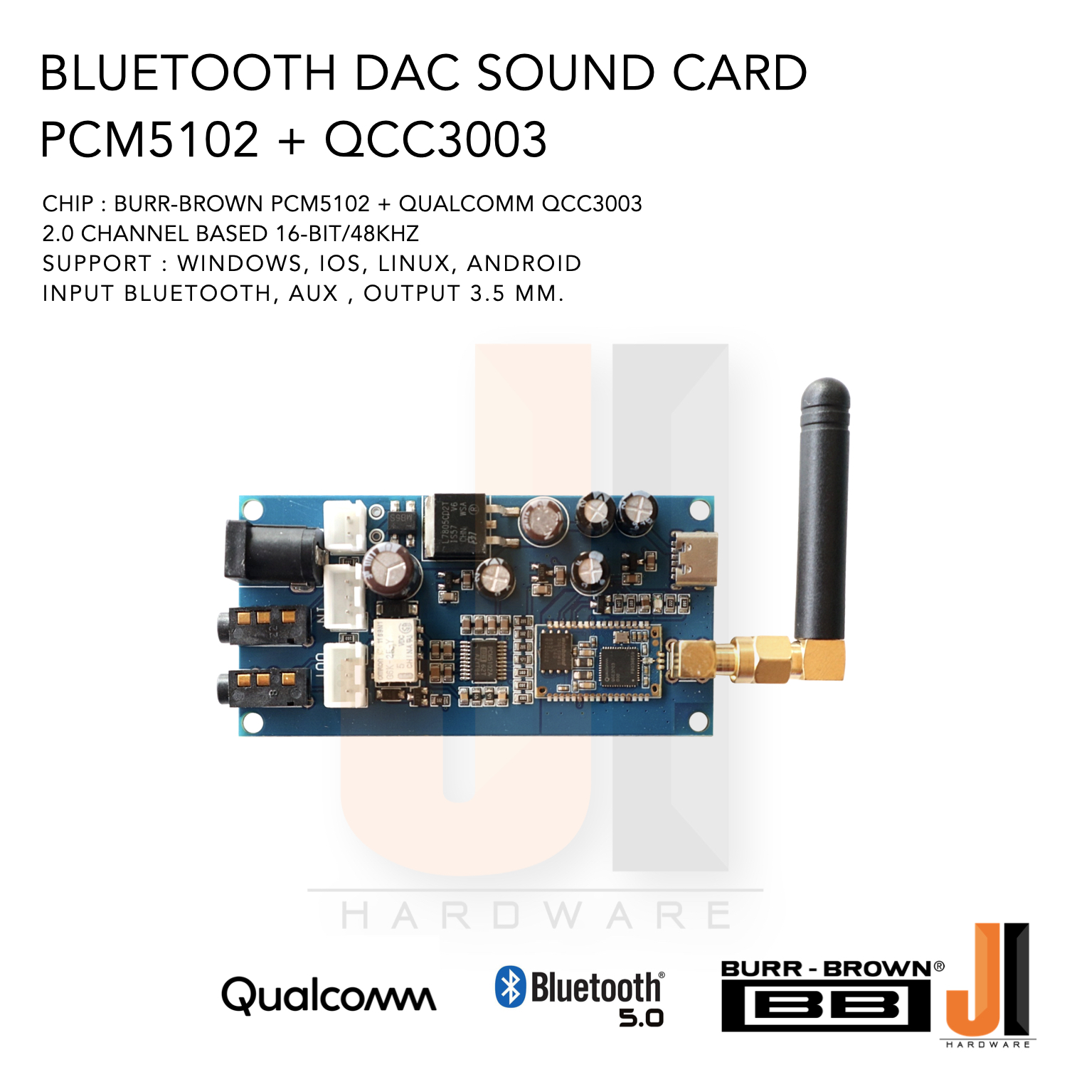 Bluetooth DAC sound card PCM5102 QCC3003 No case สำหรับแปลงลำโพงเป็น ...