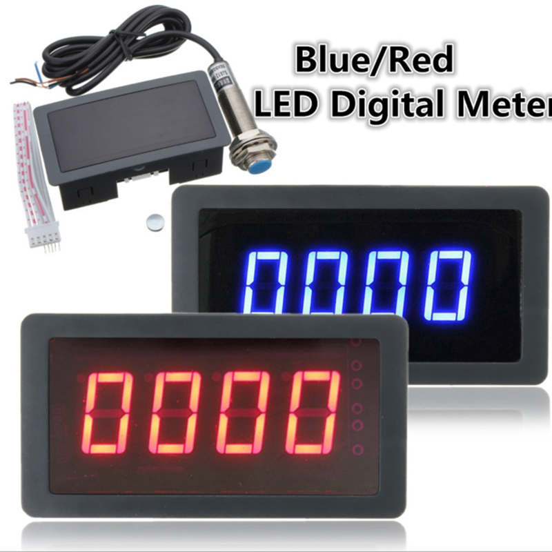 1Set 12V 24V Measuring Gauge 4 Digital LED Tachometer RPM Speed Meter ...