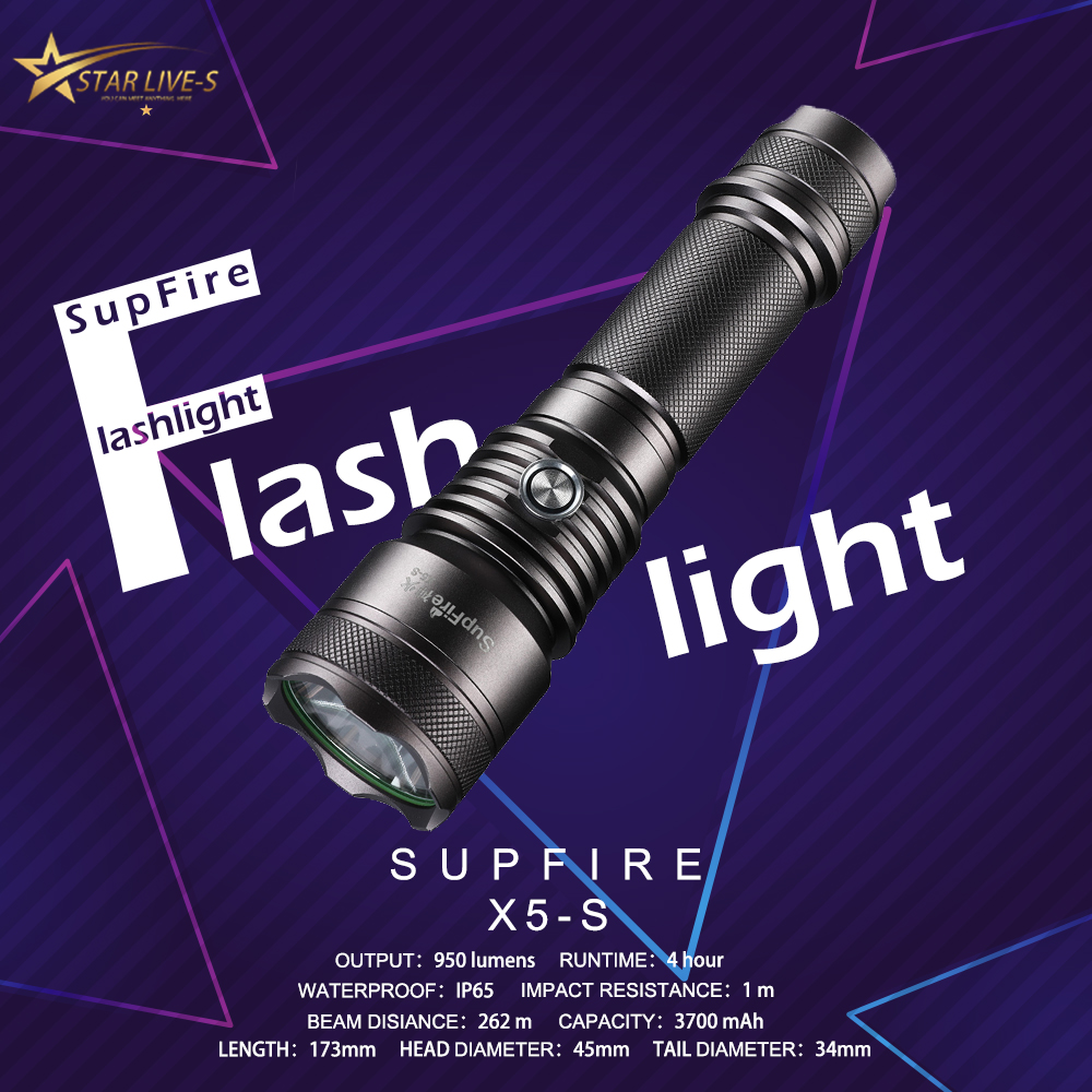 SupFire X5-S HI LED 950LM Flashlight IP65 3700mAh 10W DC 3.7V ไฟฉาย ไฟ ...